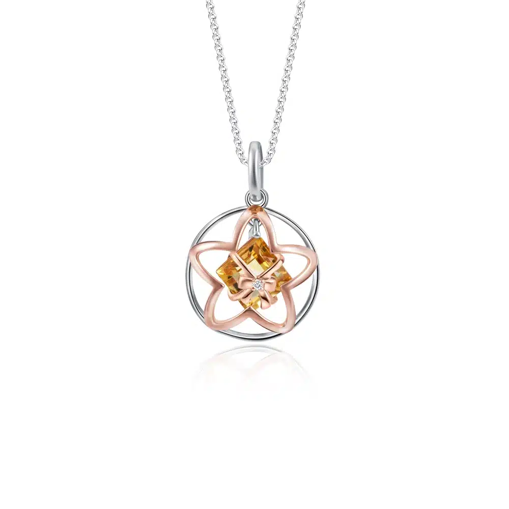 Interstellar Star Citrine Gem 10K White Gold Pendant - SK Jewellery
