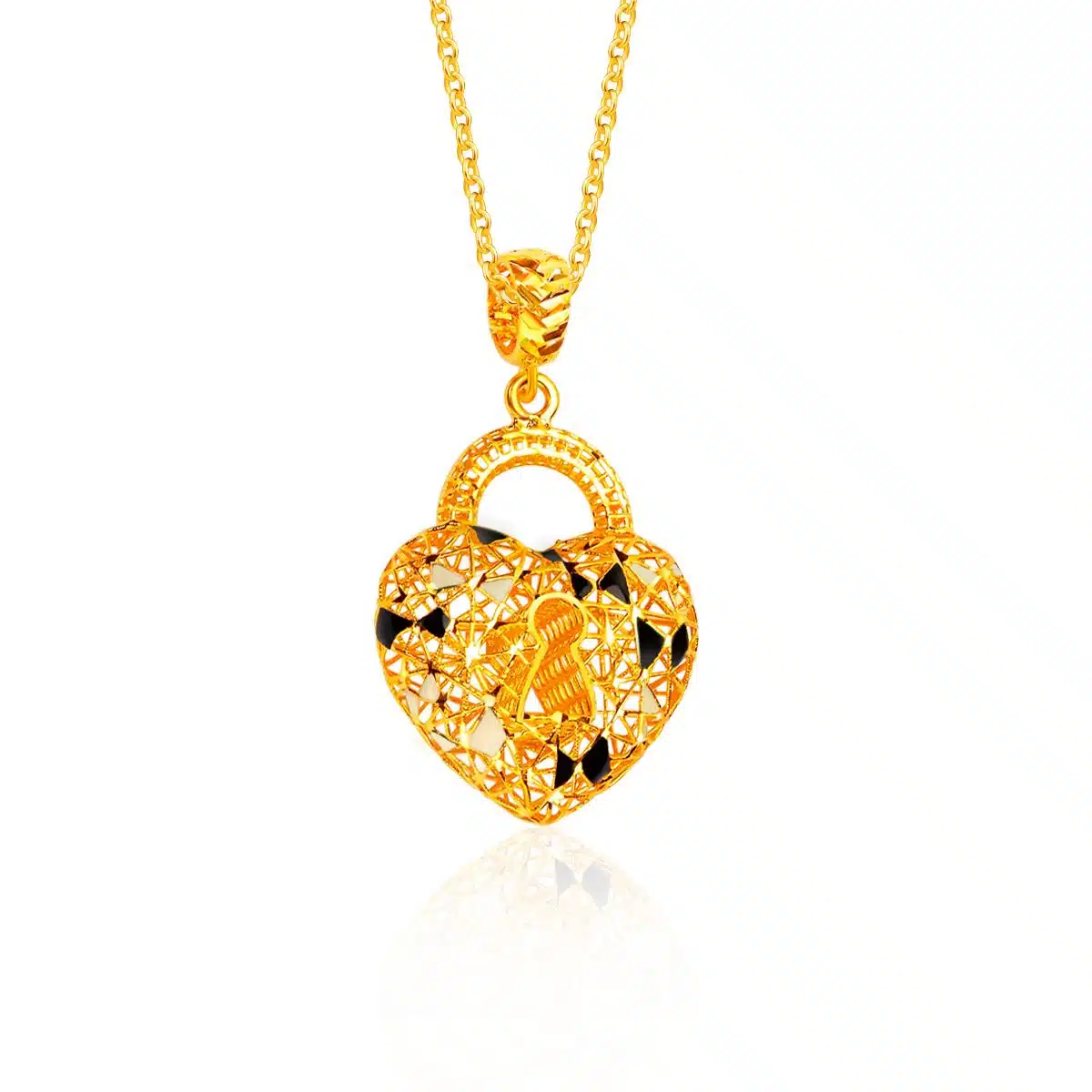 SK Oro Amare 916 Gold Heart Lock Pendant In Black - SK Jewellery