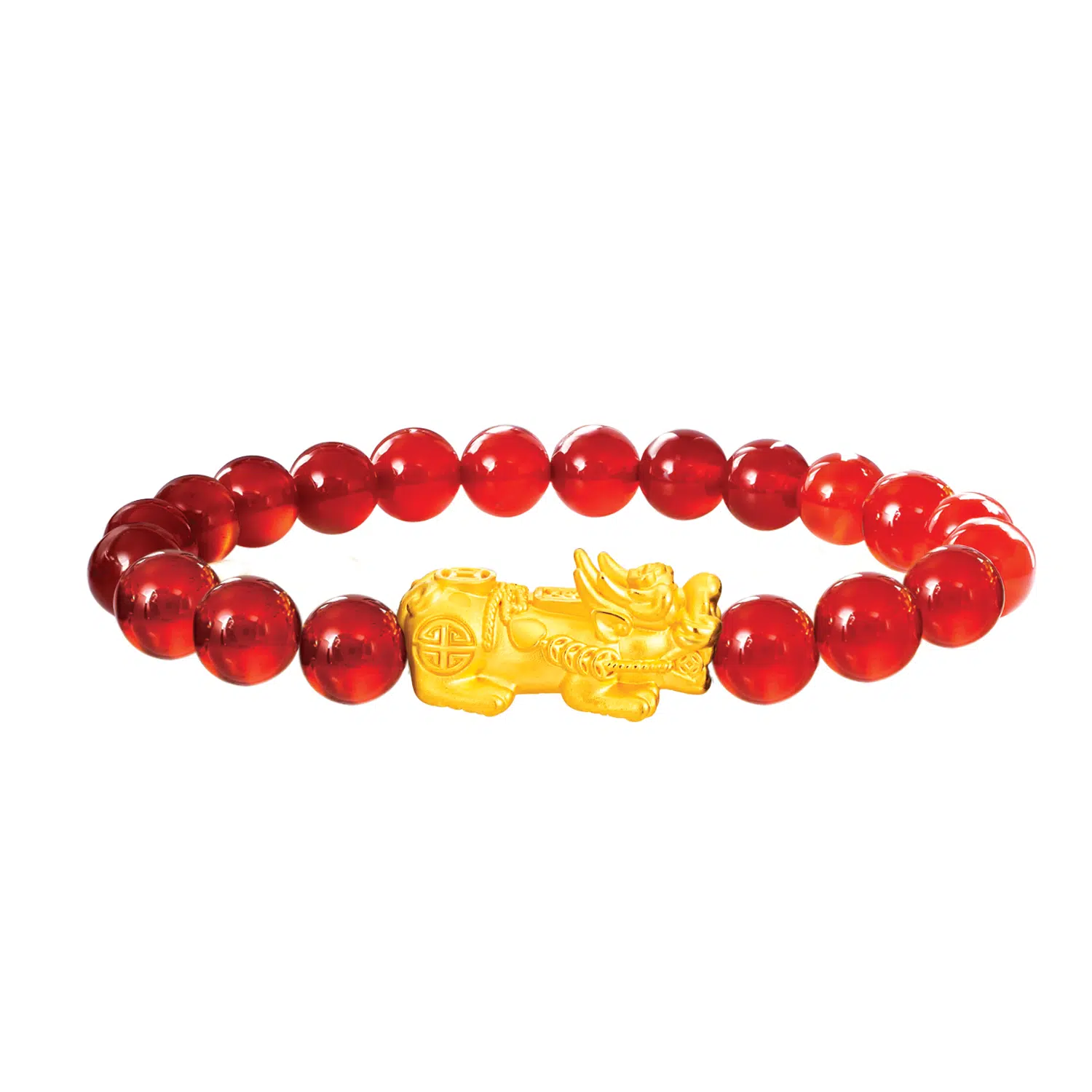 Fiery Fortune Red Agate 999 Pure Gold Pixiu Bracelet - SK Jewellery
