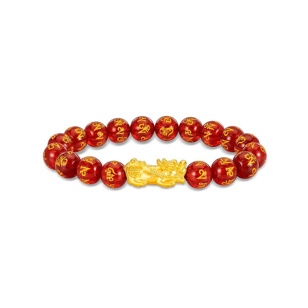 999 Pure Gold Keeper of Blessings Pixiu Red Agate with Design Bracelet ...